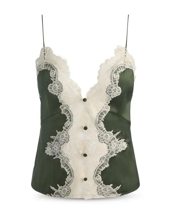 Alice + Olivia Julietta Button Front Cutaway Lace Slip Top