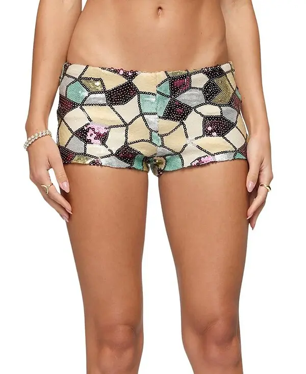 EDIKTED Tatianna Mixed Sequin Micro Shorts