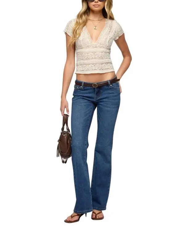 EDIKTED Avalee Sheer Lace V Neck Top