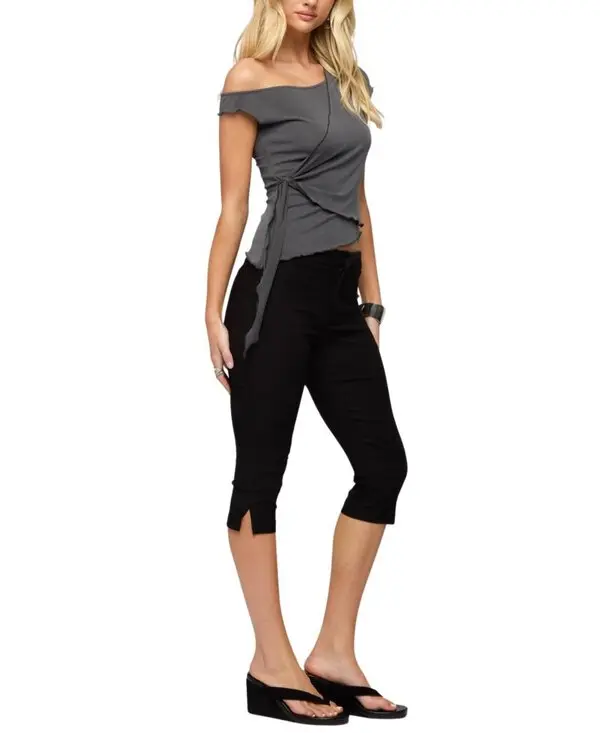 EDIKTED Asymmetric Off Shoulder Wrap Top