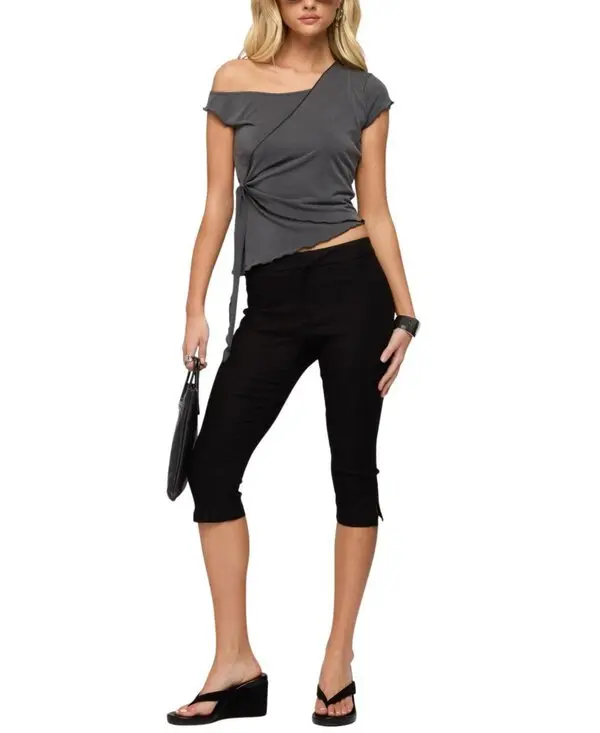 EDIKTED Asymmetric Off Shoulder Wrap Top