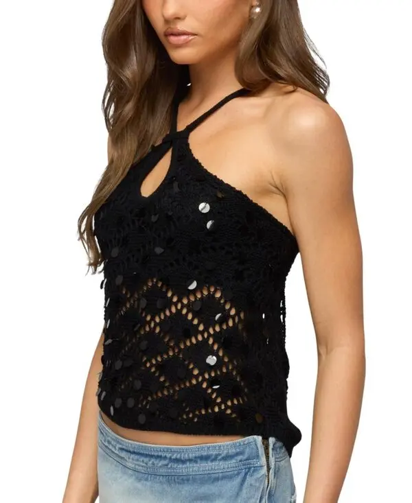 EDIKTED Mae Open Back Sequin Crochet Top