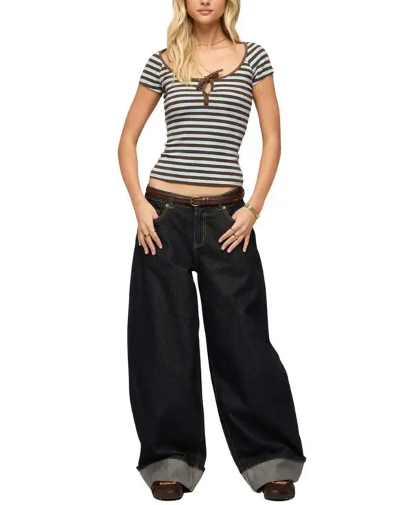 EDIKTED Emberly Striped Raglan Top