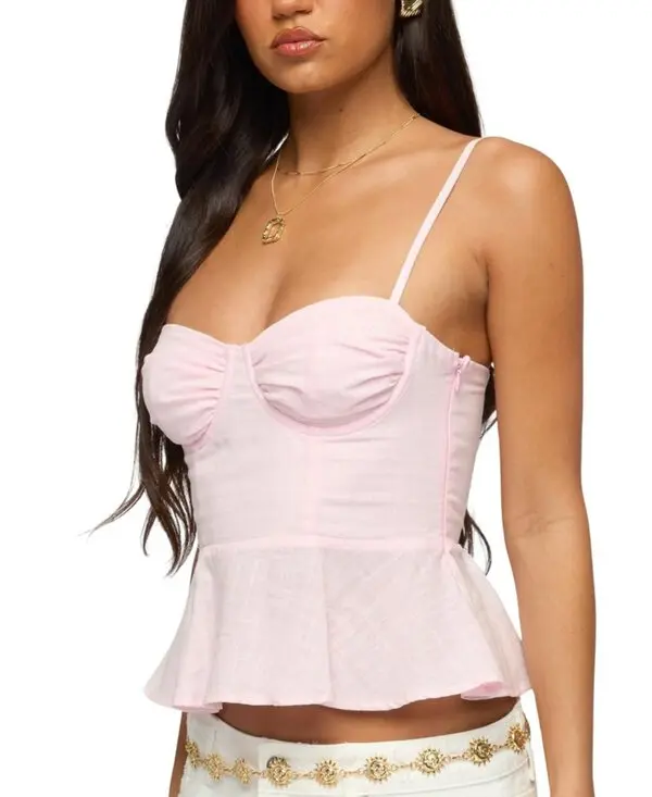 EDIKTED Peplum Linen Look Tank Top