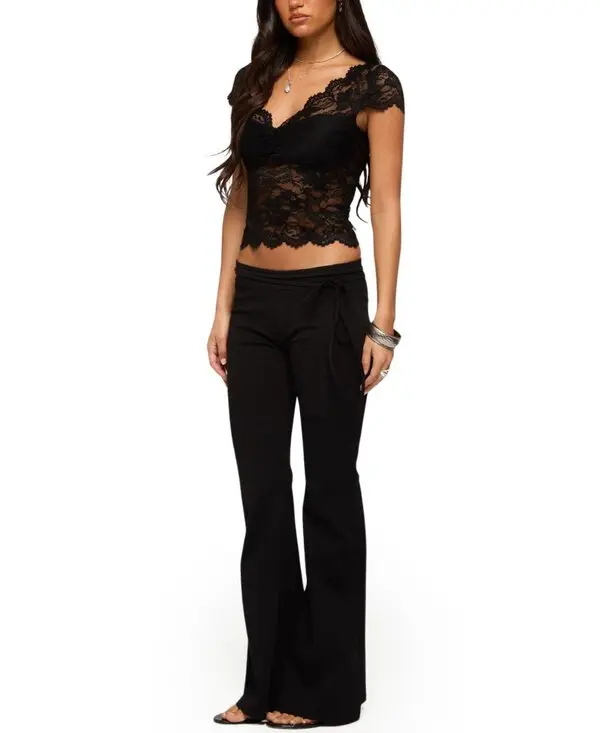EDIKTED Junipar Waist Tie Flared Pants
