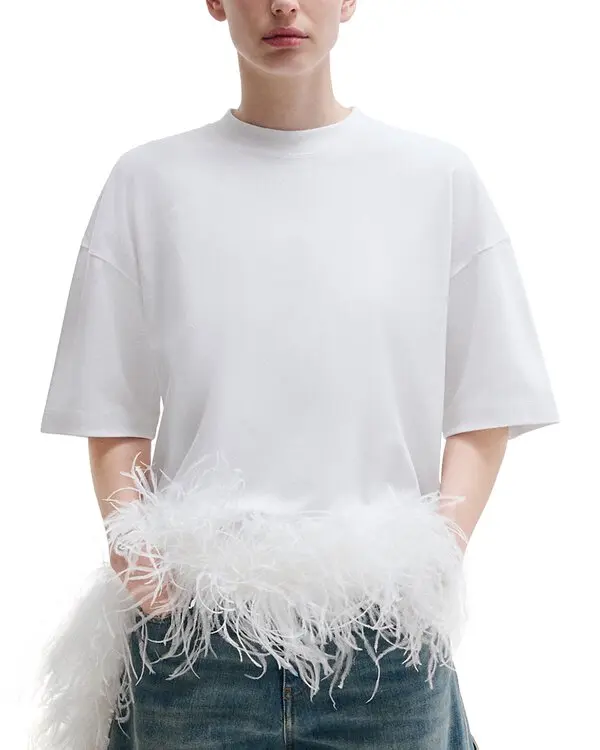 DARKPARK Short Sleeve Feather Trim Tee - White