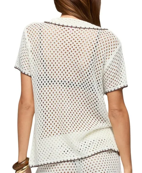 EDIKTED Rocca Contrast Button Up Crochet Top