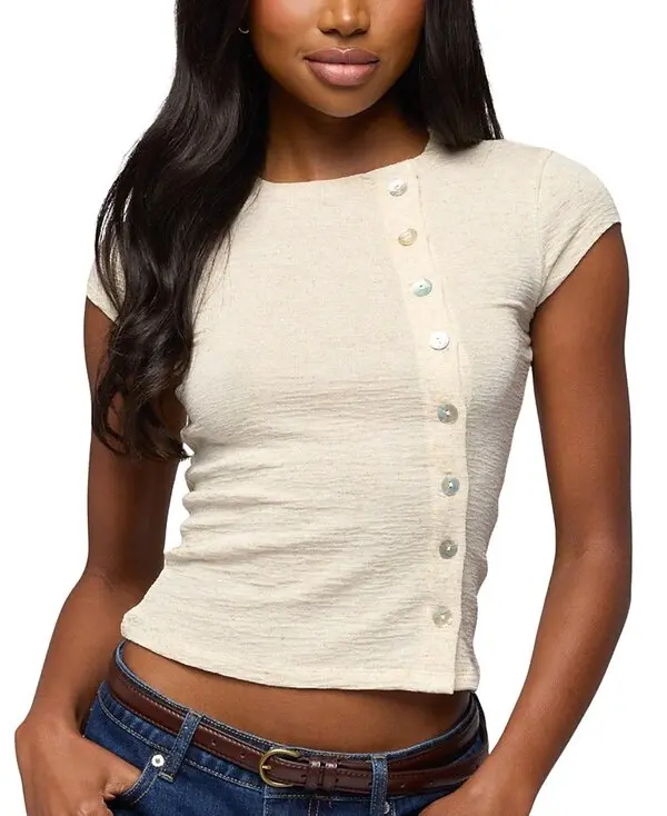 EDIKTED Swapna Asymmetric Button Up Top