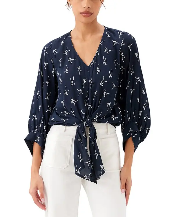 Karen Kane Blouson Sleeve Tie Front Top - Print