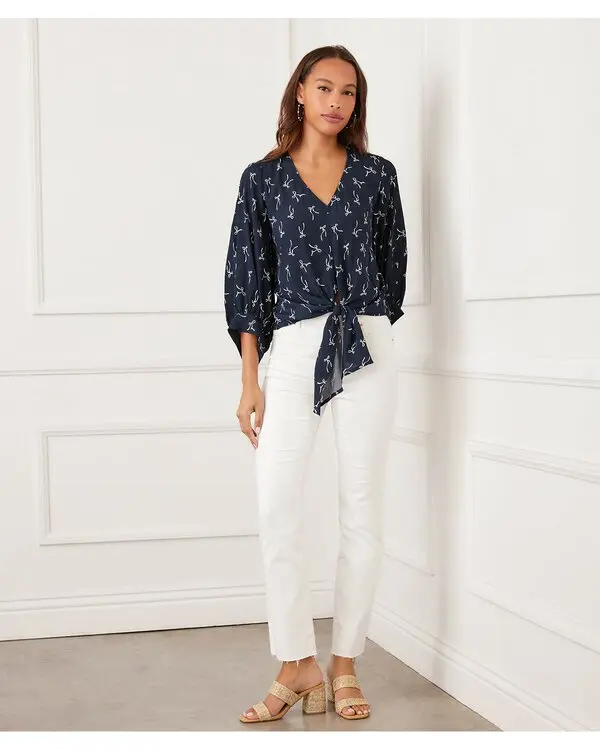 Karen Kane Blouson Sleeve Tie Front Top