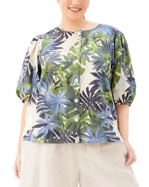 Karen Kane Plus Puff Sleeve Button Front Shirt