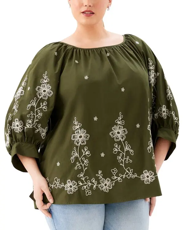 Karen Kane Plus Embroidered Blouson Sleeve Top