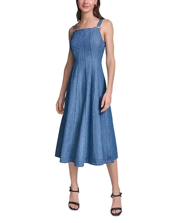 Karl Lagerfeld Paris Bow Hardware Denim Midi Dress