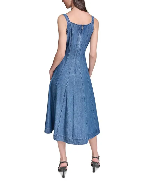 Karl Lagerfeld Paris Bow Hardware Denim Midi Dress