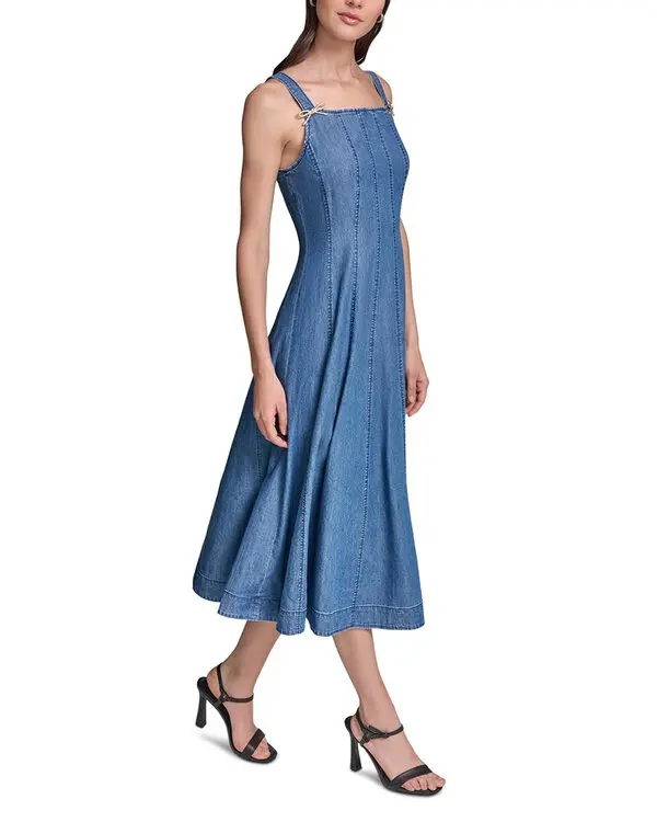 Karl Lagerfeld Paris Bow Hardware Denim Midi Dress