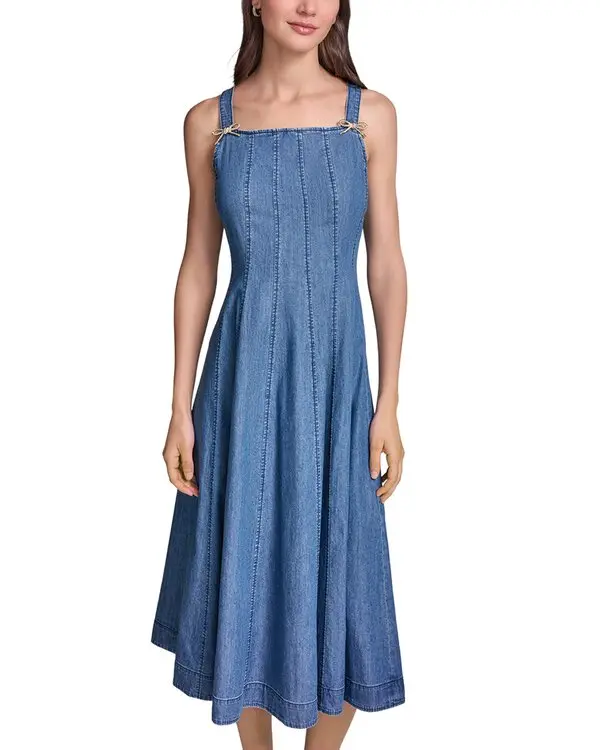 Karl Lagerfeld Paris Bow Hardware Denim Midi Dress
