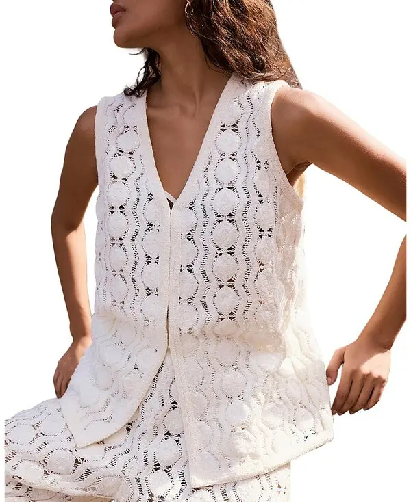Mint Velvet Crochet Sequin Top - Neutral