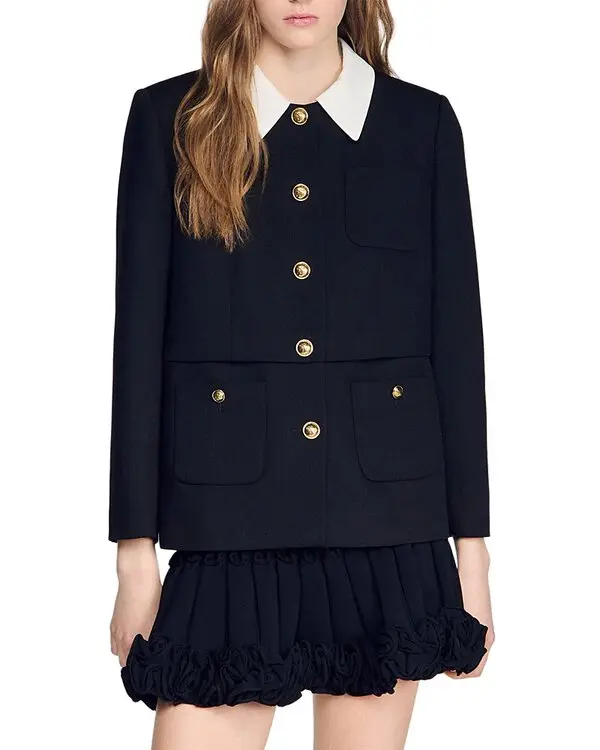 Sandro Contrast Collar Wool Jacket