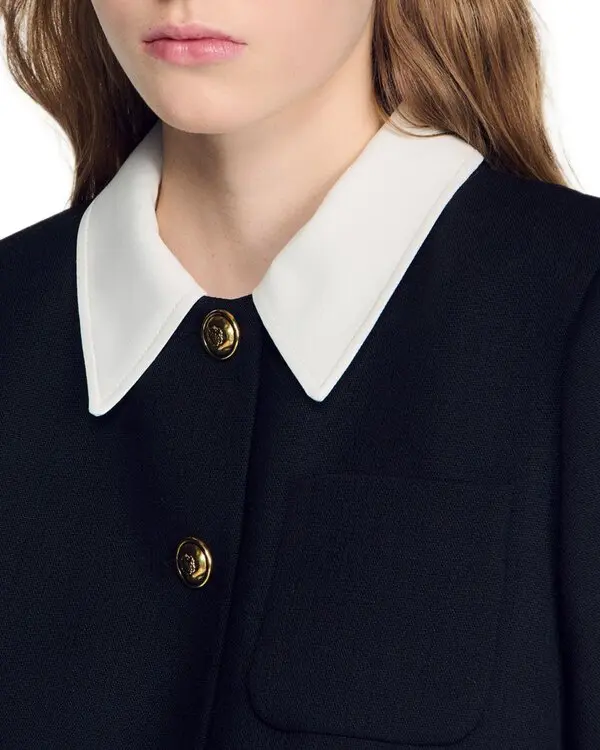 Sandro Contrast Collar Wool Jacket