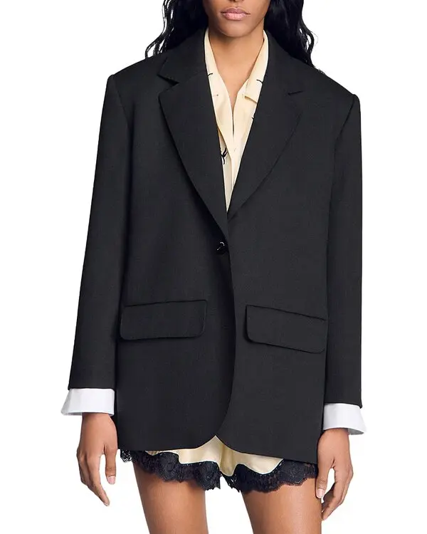 Sandro Mixed Material Satin Jacket - Black