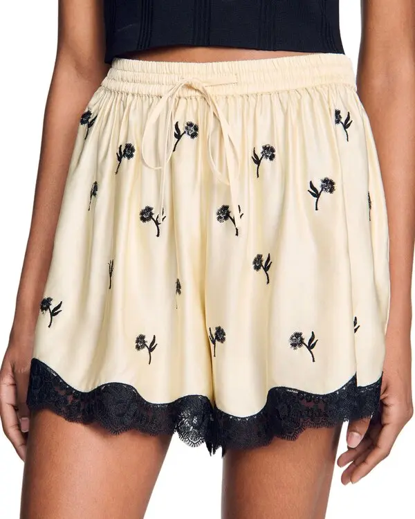 Sandro Floral Embroidered Shorts