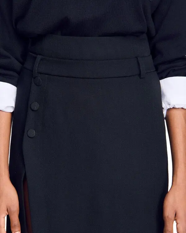 Sandro Mid Length Slit Wool Skirt