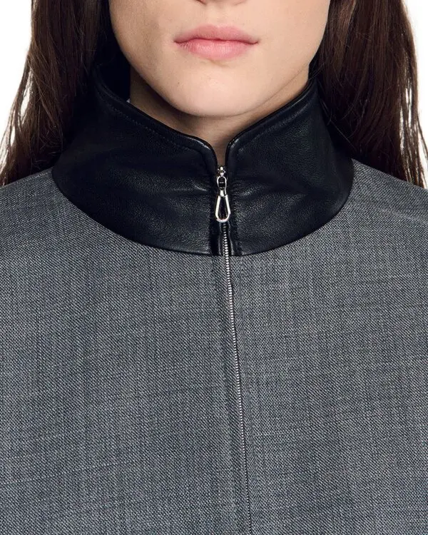 Sandro Oversized Leather Collar Jacket