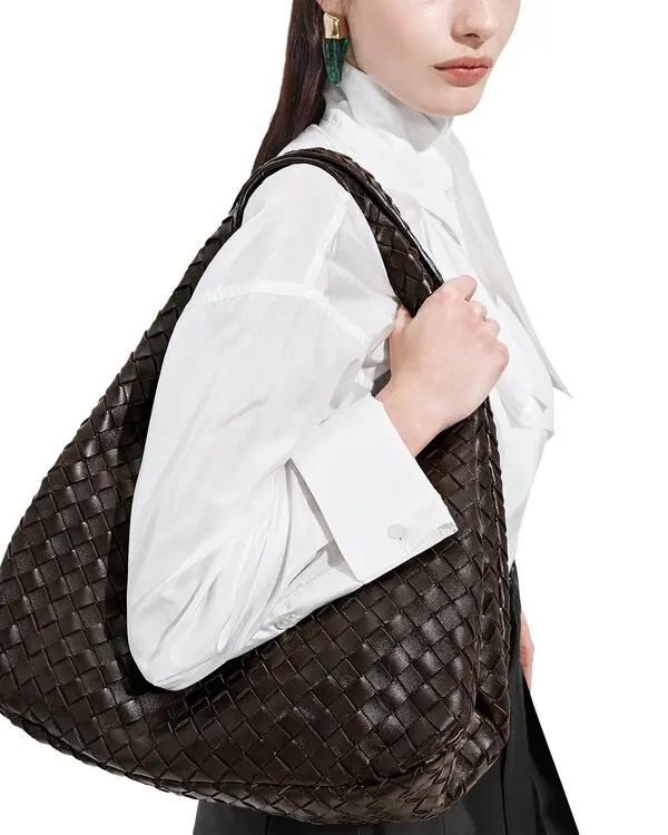 Bottega Veneta Campana Large Intrecciato Leather Shoulder Bag - Fondant/brass