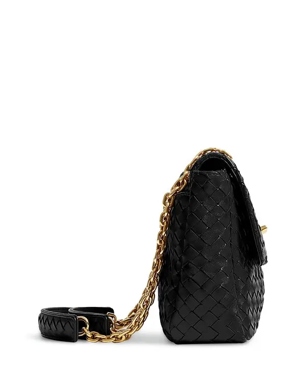 Bottega Veneta Madison Intrecciato Leather Shoulder Bag - Black/brass