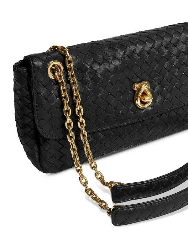 Bottega Veneta Madison Intrecciato Leather Shoulder Bag - Black/brass