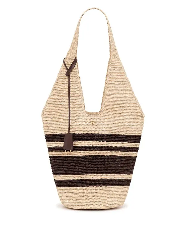 ANINE BING Leah Stripes Raffia Hobo Bag