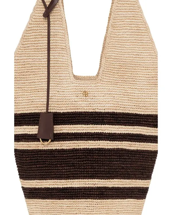 ANINE BING Leah Stripes Raffia Hobo Bag