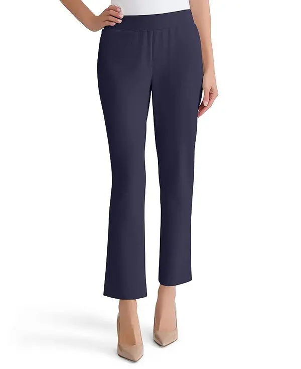 Ming Wang Plus Stretch Deco Crepe Straight Leg Pants - Indigo