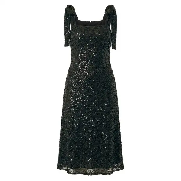 MODENAIRE Embellished Midi Dress With Sculpted Neckline - Black