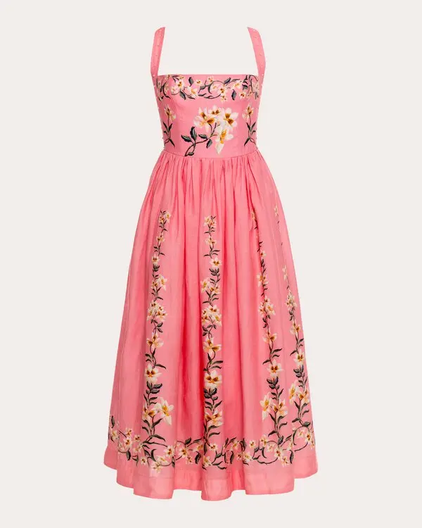 Agua Bendita Gathered Midi Dress - Pink