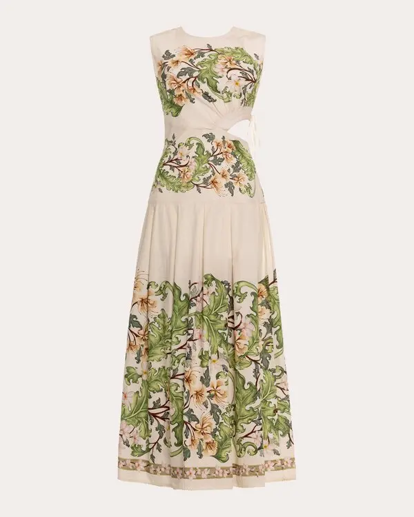 Agua Bendita Floral Print Cotton Poplin Midi Dress - Green