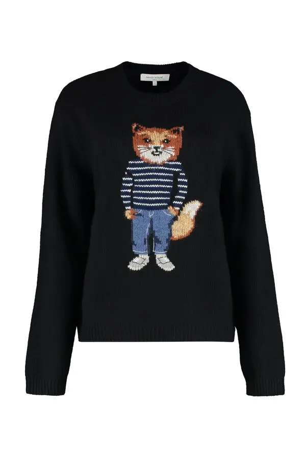Maison Kitsuné Dressed Fox Intarsia Wool Jumper - Black