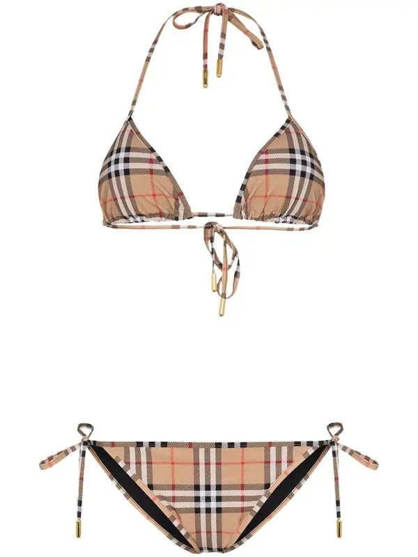 Burberry Checked Triangle Bikini - Beige