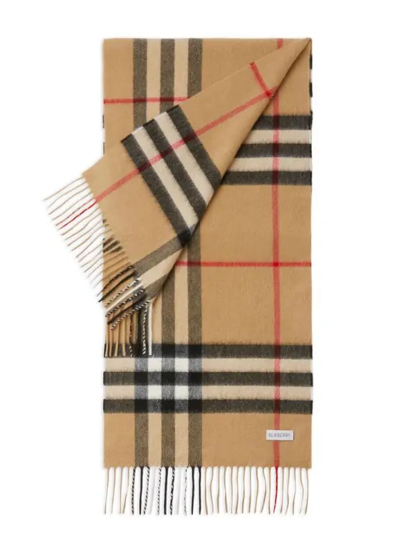 Burberry Checkered Design Cashmere Scarf 168 X 30 Cm - Beige