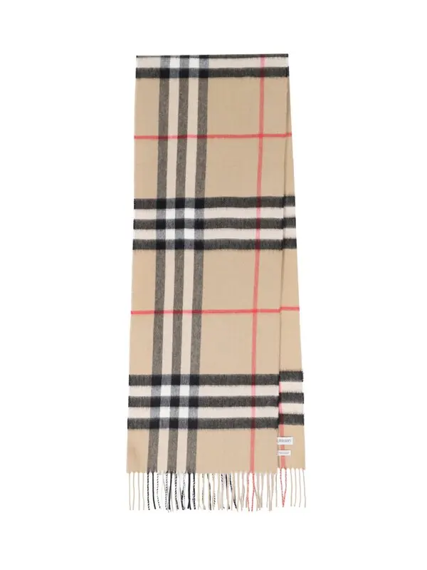 Burberry Checkered Design Cashmere Scarf 168 X 30 Cm - Beige
