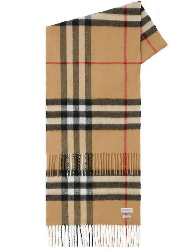 Burberry Checkered Design Cashmere Scarf 168 X 30 Cm - Beige