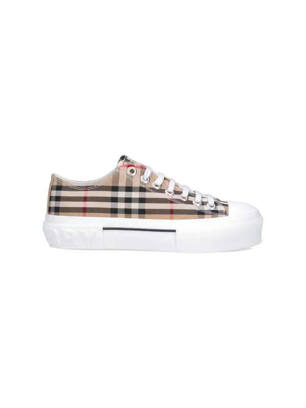 Burberry Round Toe Lace-up Platform Sneakers - Beige