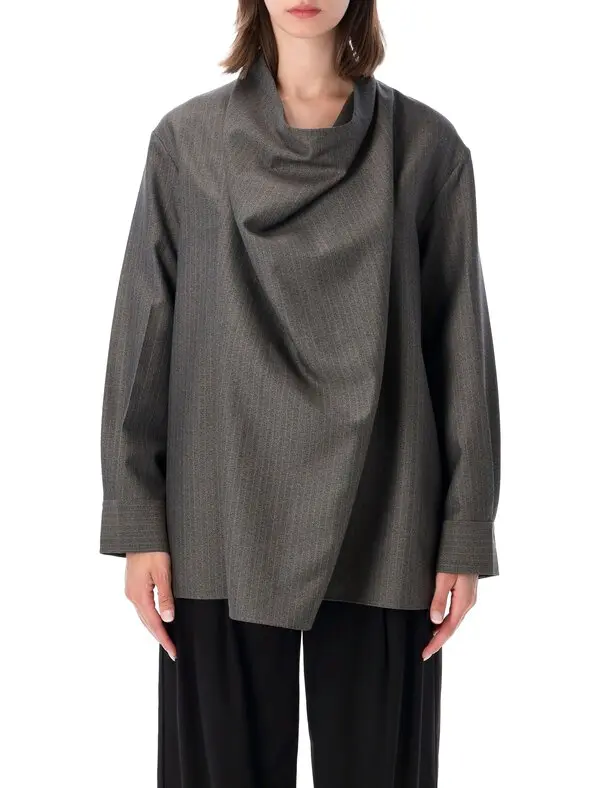 Bottega Veneta Draped Wool-mohair Blend Shirt - Grey Multi