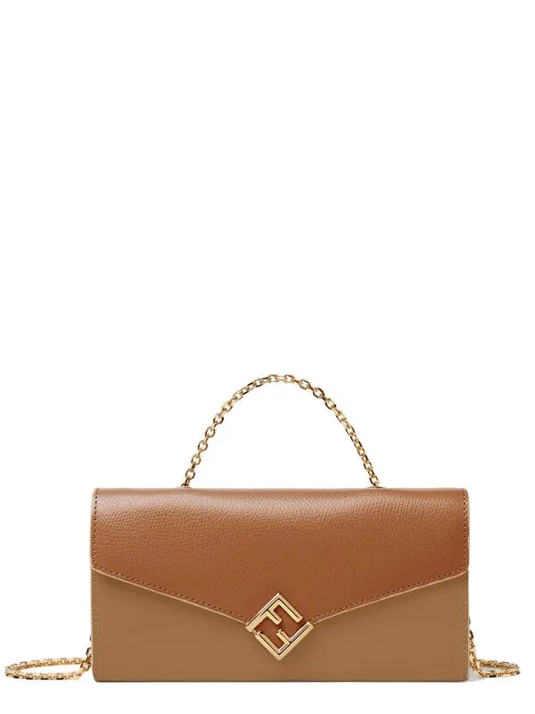 Fendi Mini Geometric Crossbody Bag With Diagonal Logo Height 9.5cm, Width 19cm - Marrone