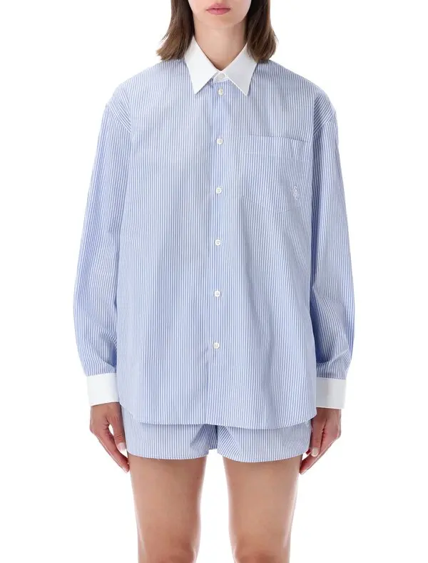SPORTY & RICH Oversized Striped Poplin Shirt - Blu