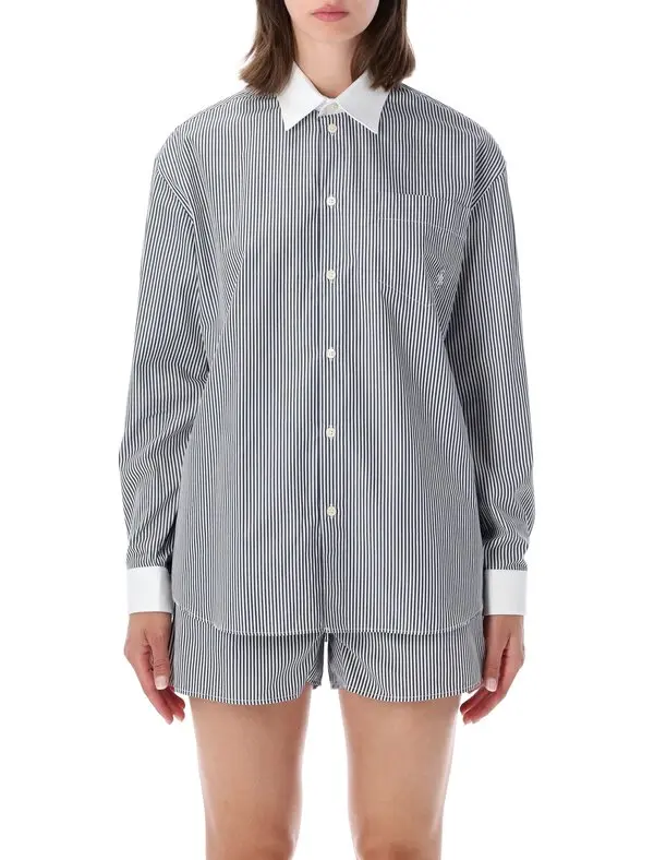 SPORTY & RICH Striped Cotton Shirt - Bianco