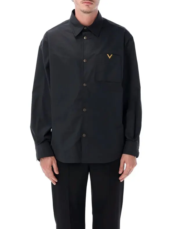Valentino Garavani Oversized Shirt Jacket With Applied Logo - Nero