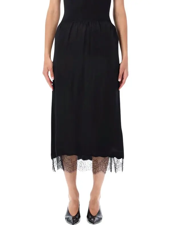ANINE BING Silk Blend Midi Skirt With Lace Trim - Nero