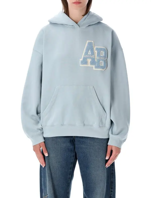ANINE BING Light Blue Cotton Logo Hoodie - Washed Light Blue