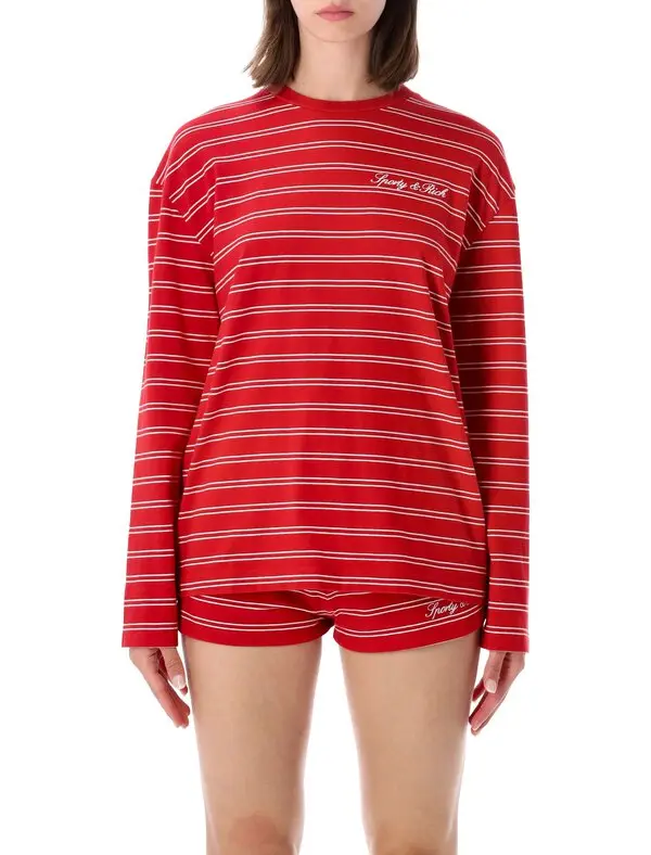SPORTY & RICH Striped Cotton T-shirt - Ruby White